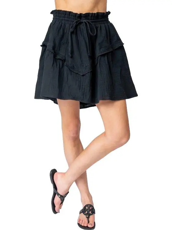GIBSONLOOK Ruffle Cotton Gauze Drawstring Skirt - Black