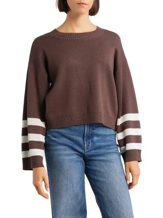CITY BLUES Striped Sleeve Crop Sweater - Earth