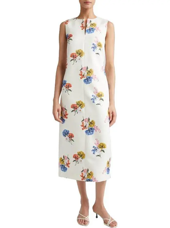 EMILIA WICKSTEAD Ludie Retro Bouquet Faille Midi Dress - Retro Bouquet On White