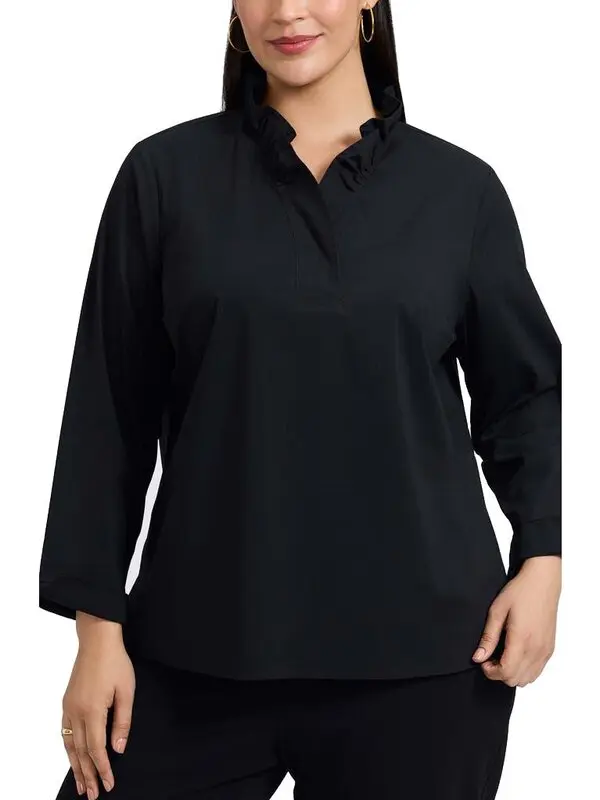 Foxcroft Tammy Ruffle Collar Cotton Blend Top - Black
