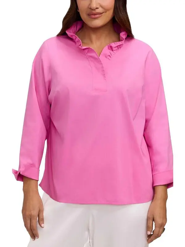 Foxcroft Tammy Ruffle Collar Cotton Blend Top - Guava Pink