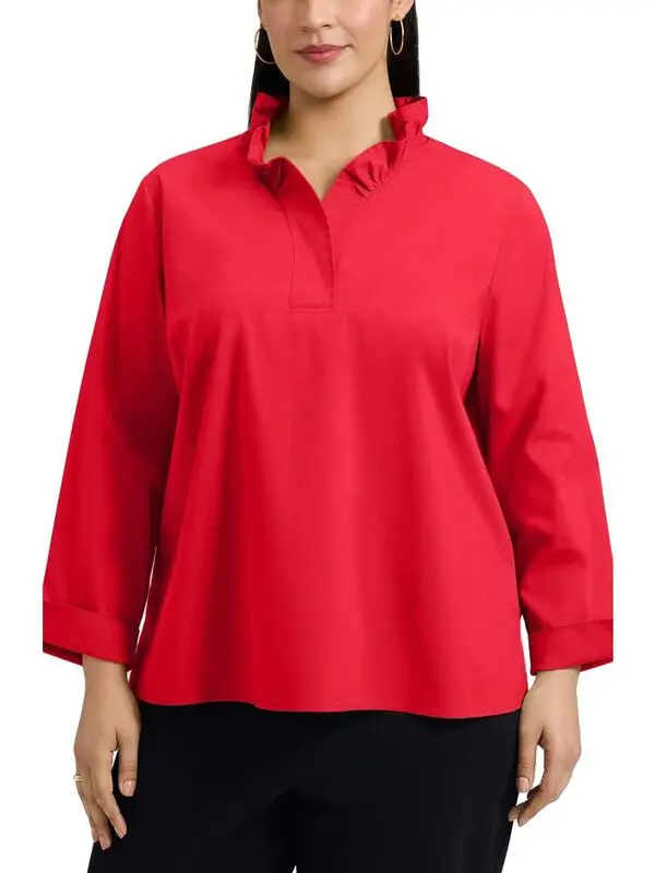 Foxcroft Tammy Ruffle Collar Cotton Blend Top - Simply Red