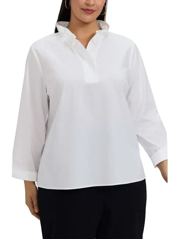 Foxcroft Tammy Ruffle Collar Cotton Blend Top - White