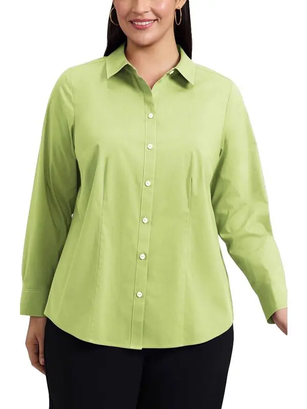 Foxcroft Cotton Blend Button-up Shirt - Celery