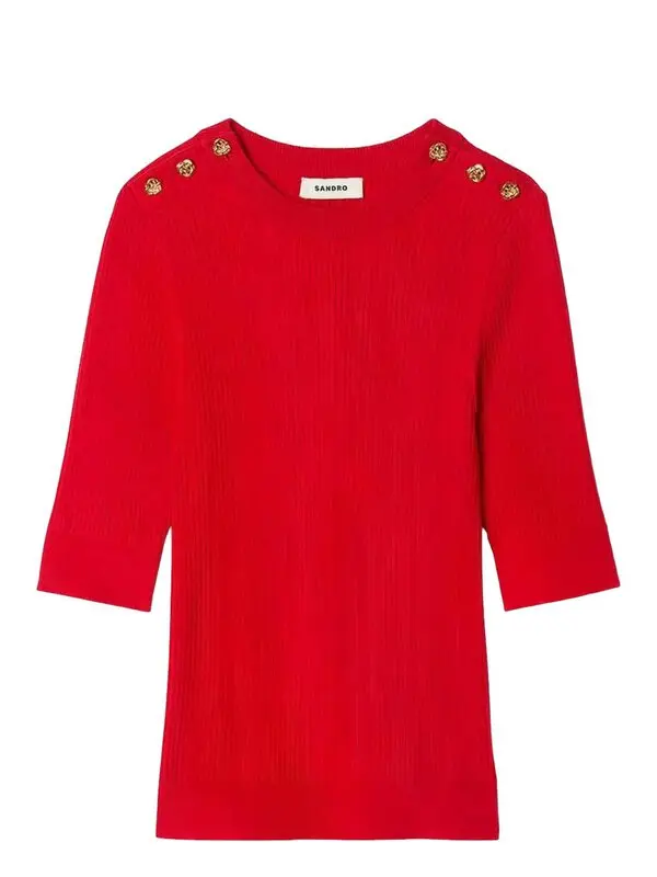 Sandro Button-embellished Ribbed T-shirt - Red