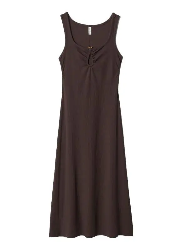 & Other Stories Keyhole Stretch Cotton Midi Dress - Brown Dark