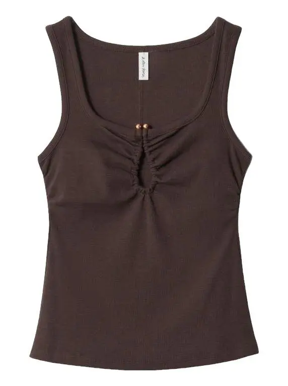 & Other Stories Metal Keyhole Stretch Cotton Tank - Brown Dark