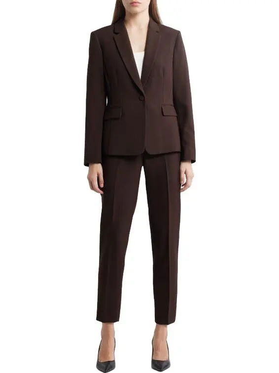 TAHARI ASL One-button Crepe Jacket & Pants Set - Espresso
