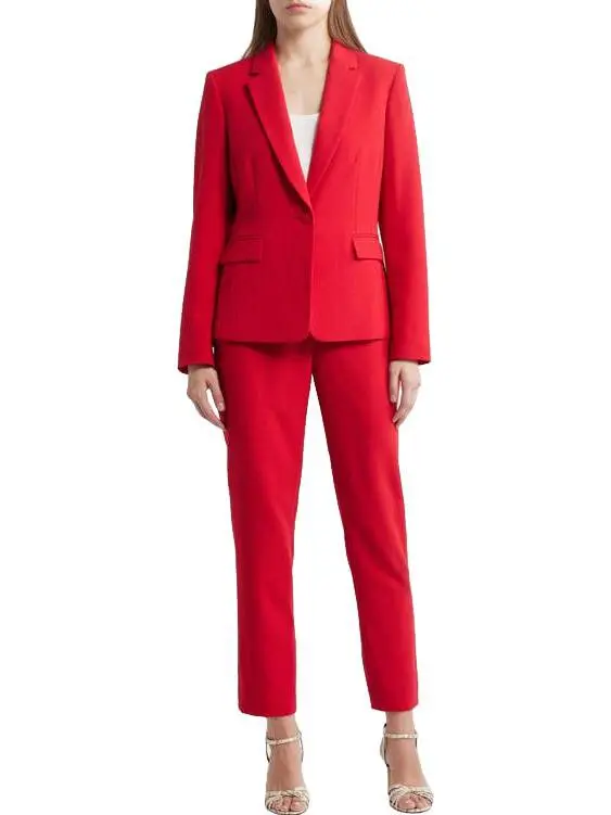 TAHARI ASL One-button Crepe Jacket & Pants Set - Red