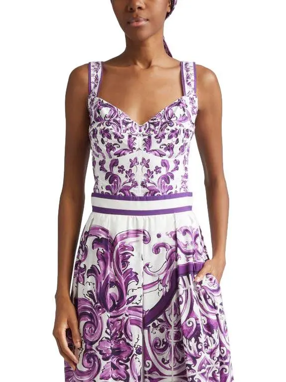 Dolce & Gabbana Majolica Print Poplin Bustier Top - Hd5dq Maiolica 4l Viola