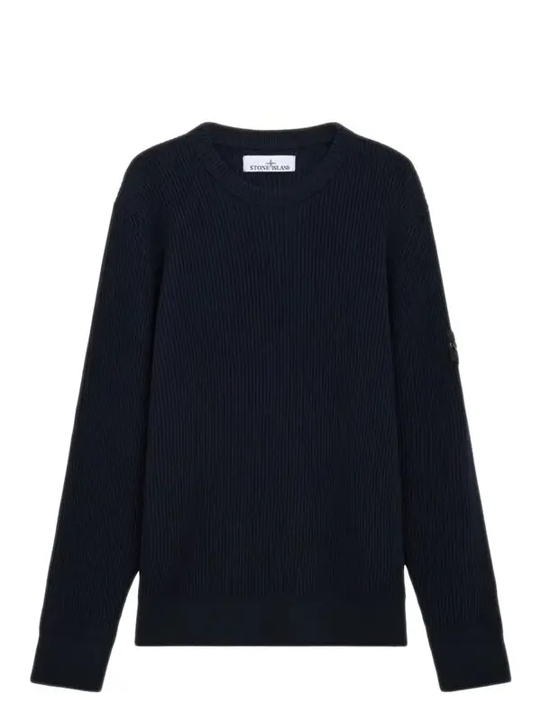Stone Island Knit Crewneck Sweater In Full Rib Rws Wool - Blue