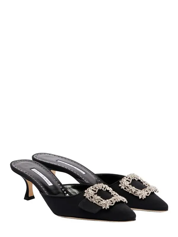 Manolo Blahnik Maysale Jewel 50 Crêpe De Chine Mules - Black