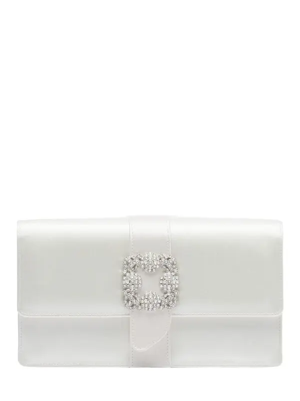 Manolo Blahnik Capri Embellished Satin Clutch - White