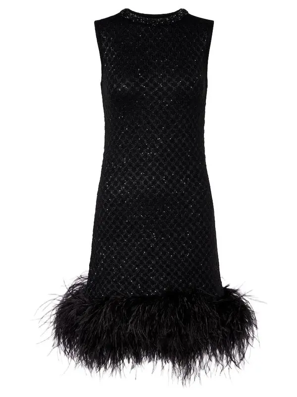 Max Mara Novara Feather-trimmed Minidress - Black