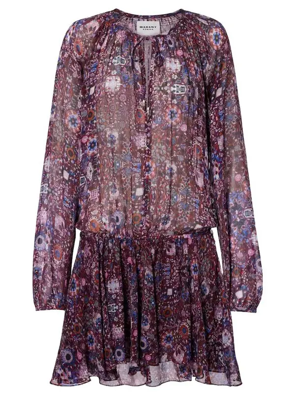 MARANT ETOILE Bess Floral Shirred Minidress - Purple