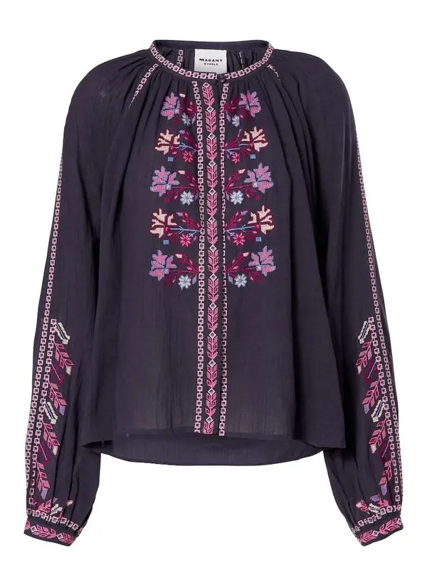 MARANT ETOILE Lynne Embroidered Cotton Blouse - Black