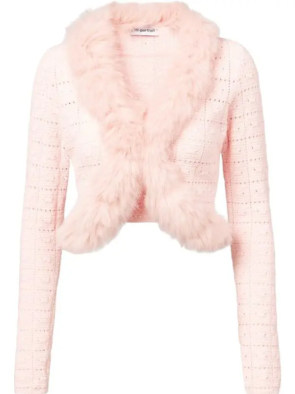 SELF-PORTRAIT Cropped Open-knit Cardigan - Pink