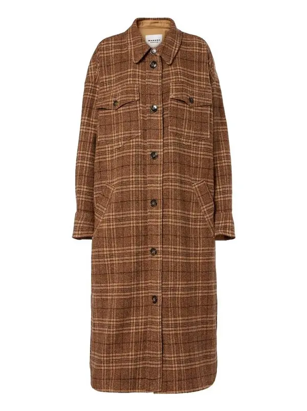MARANT ETOILE Gislene Checked Virgin Wool Coat - Brown