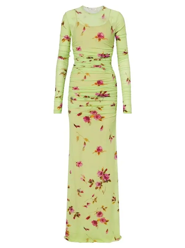 Blumarine Floral Jersey Maxi Dress - Green