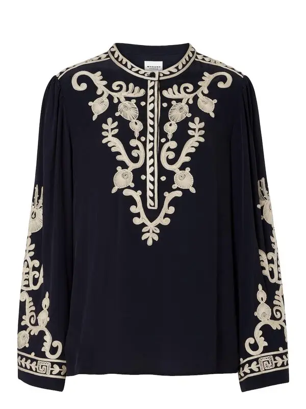 MARANT ETOILE Falonne Embroidered Crêpe Blouse - Black