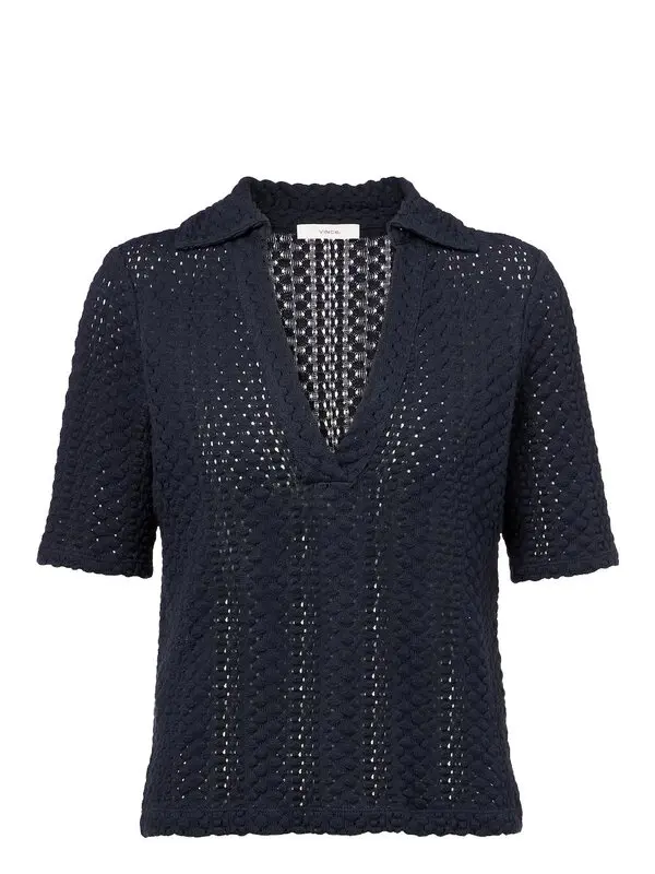 Vince Open-knit Cotton Polo Shirt - Blue