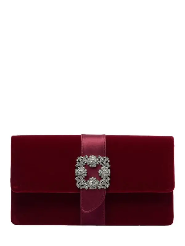 Manolo Blahnik Capri Embellished Velvet Clutch - Burgundy