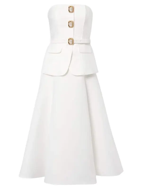 SELF-PORTRAIT Bridal Strapless Taffeta Midi Dress - White