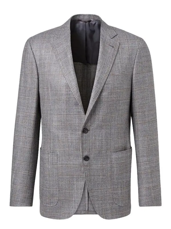 Canali Checked Wool, Silk, And Cashmere Blazer - Grey
