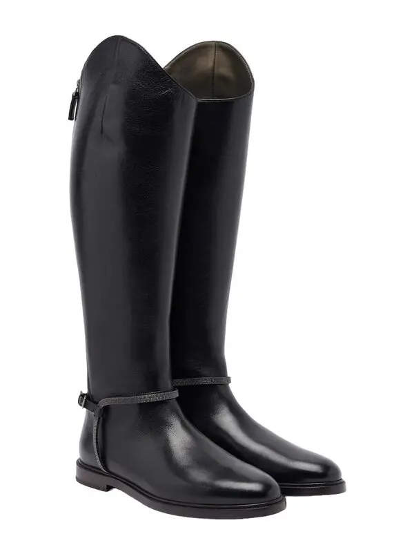 Brunello Cucinelli Monili Leather Knee-high Boots - Black