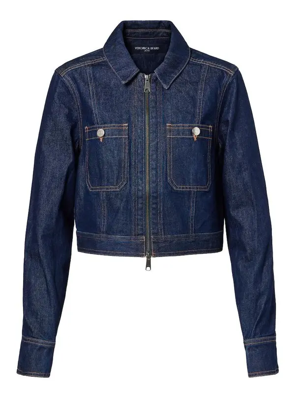 Veronica Beard Patty Cropped Denim Jacket - Blue