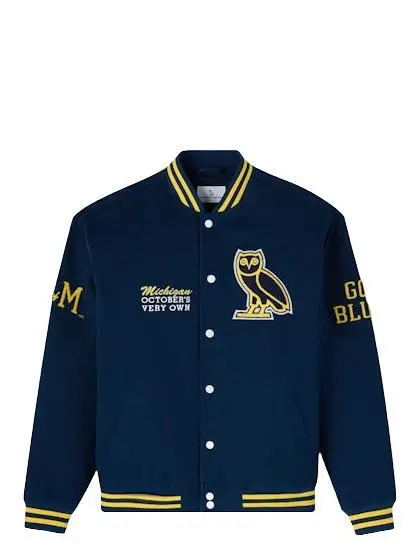 OVO X Ncaa Michigan Wolverines Varsity Jacket - Navy Blue