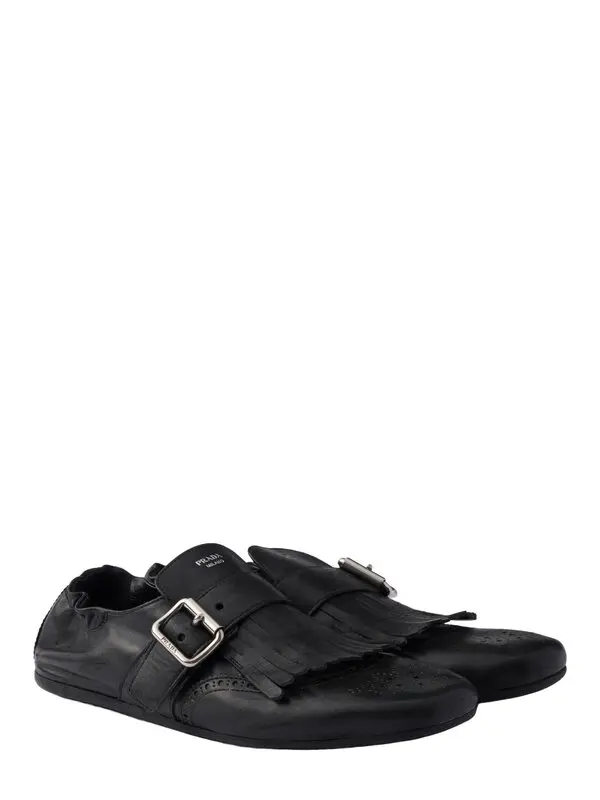 Prada Leather Shoes With Buckle - Black