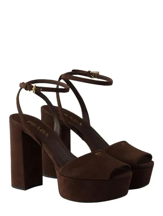 Prada Platform Suede Sandals - Dark Brown