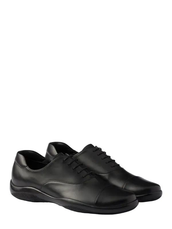 Prada Laced Leather Derby Shoes - Black
