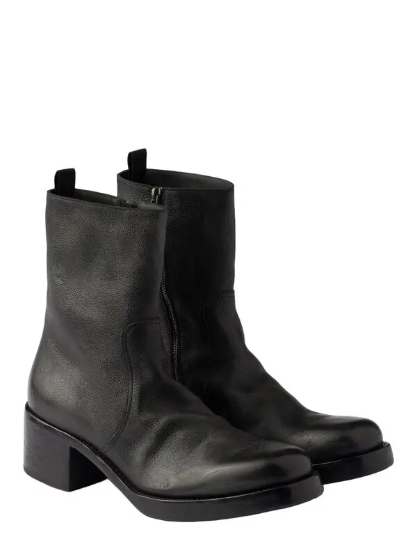 Prada Leather Booties - Black