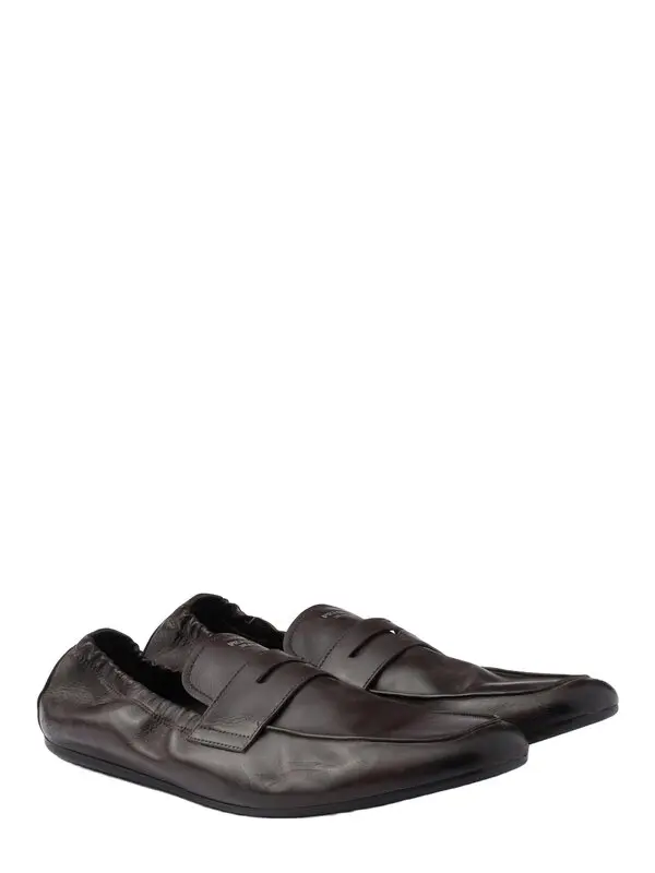 Prada Shuffle Antiqued Leather Loafers - Dark Brown