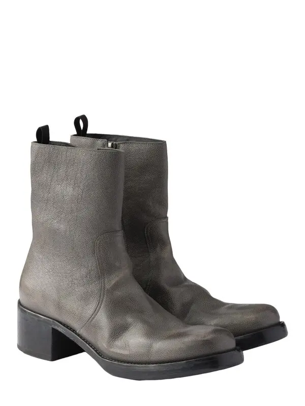 Prada Leather Booties - Grey