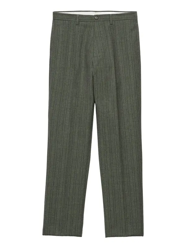 Prada Pinstriped Wool Blend Slim Fit Pants - Sage Green