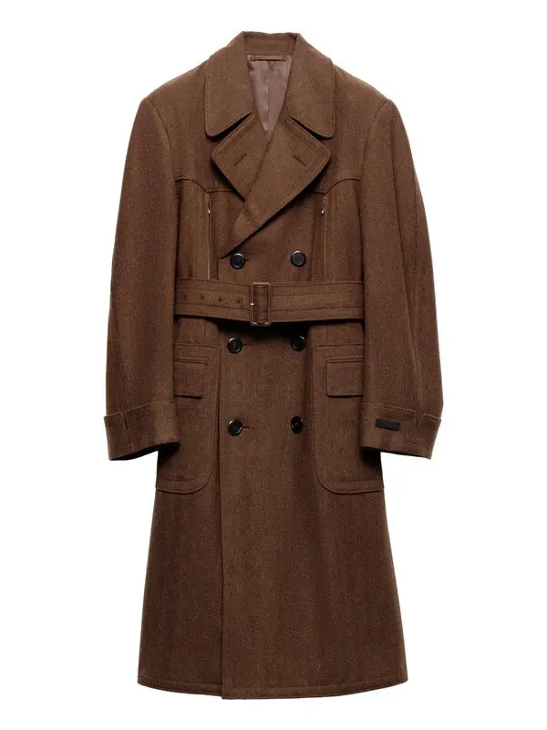 Prada Double-breasted Wool Coat - Tobacco