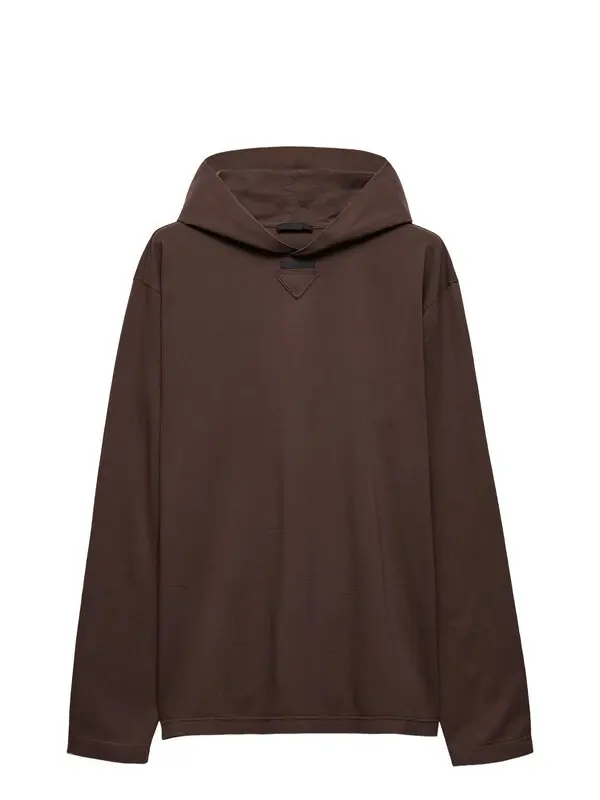 Prada Long-sleeved Cotton Hoodie T-shirt - Brown