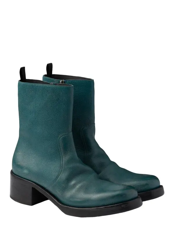 Prada Leather Booties - Light Blue
