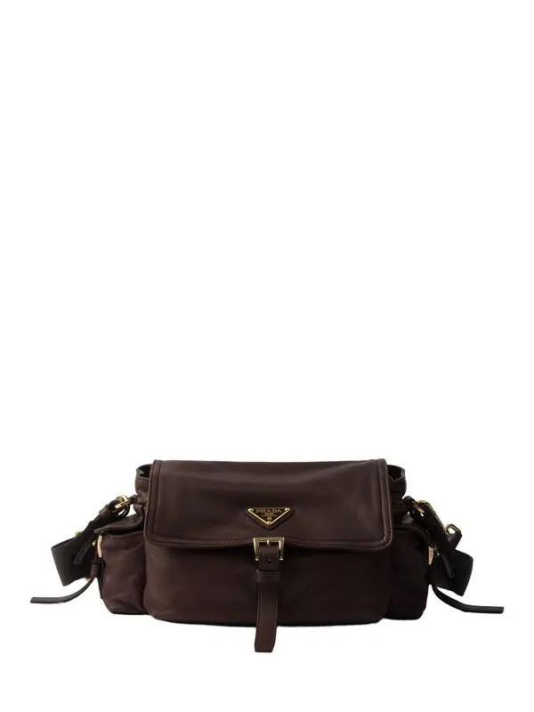 Prada Medium Nappa Leather Shoulder Bag With Flap - Brown