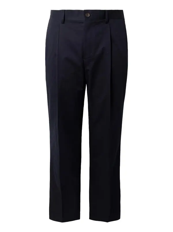 Mr P. Edward Pleated Straight-leg Organic Cotton-poplin Suit Trousers - Blue