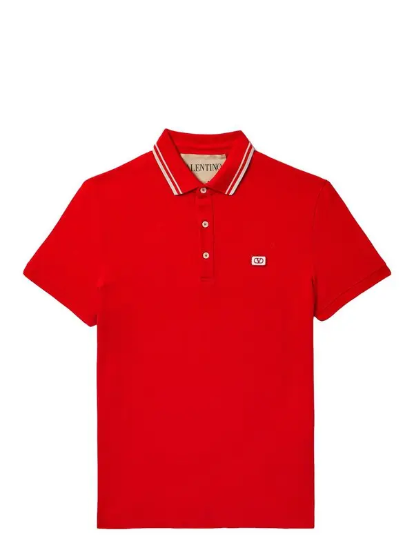 Valentino Garavani Logo-appliquéd Striped Cotton-piqué Polo Shirt - Red