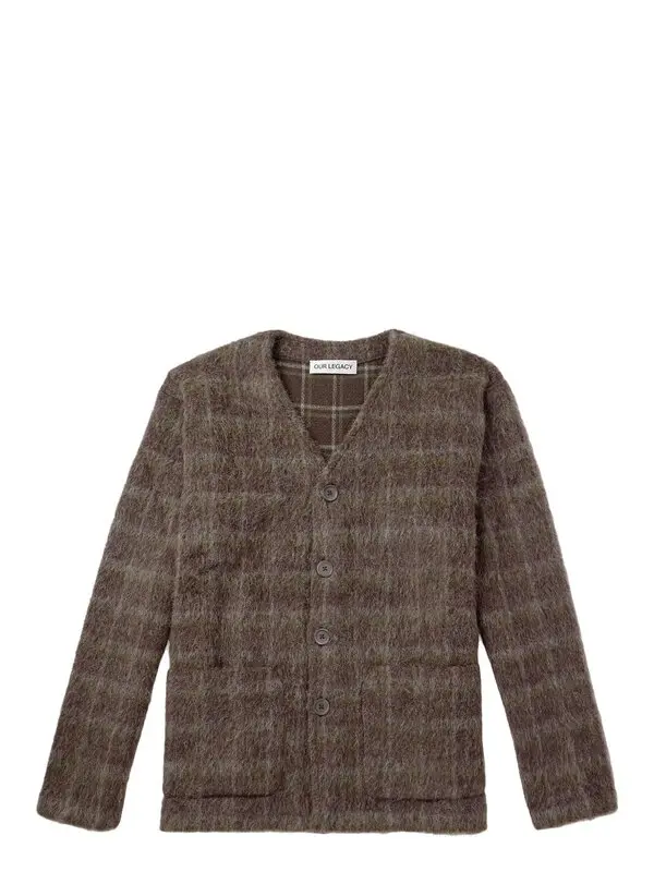 Our Legacy Checked Brushed-knit Cardigan - Brown