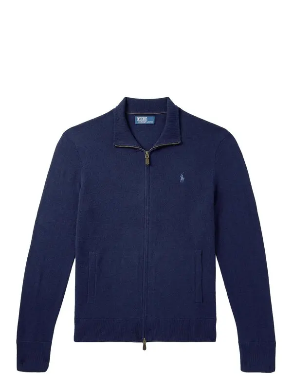 Ralph Lauren Logo-embroidered Zip-up Wool Sweater - Blue