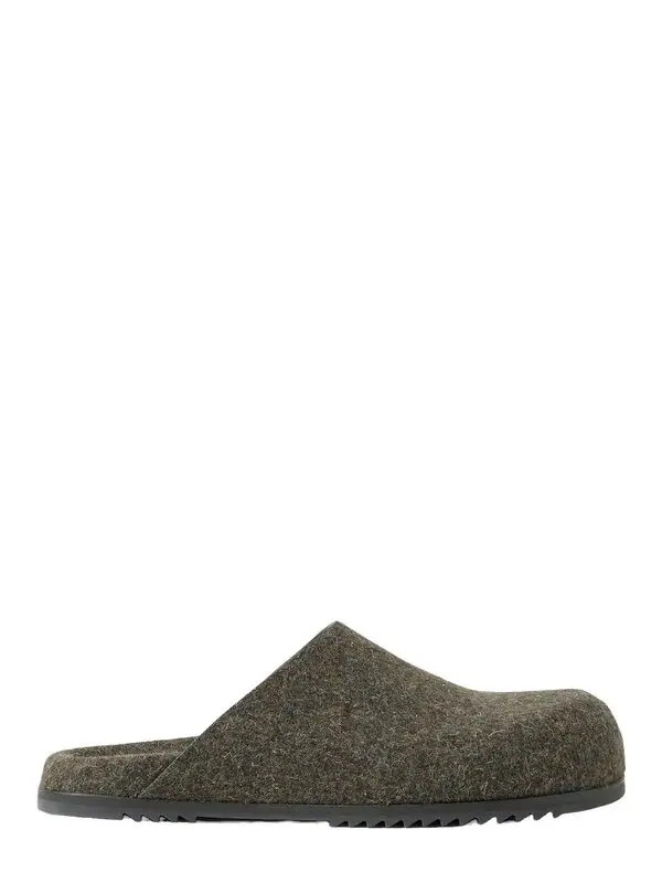 Rick Owens Granola Melton Wool Mules - Green
