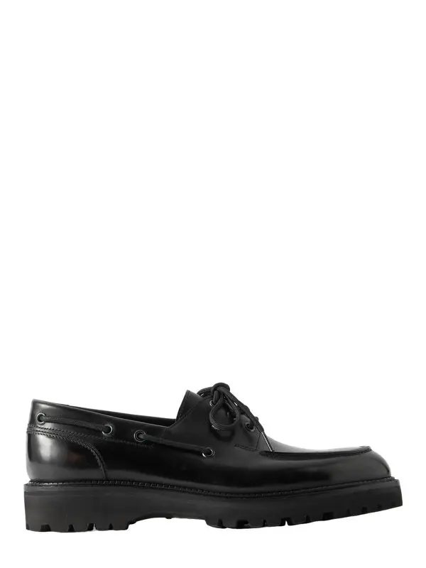 John Lobb Tide Glossed-leather Boat Shoes - Black