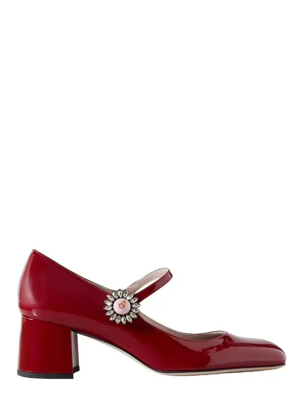 Valentino Garavani 55 Embellished Patent-leather Mary Jane Pumps - Red