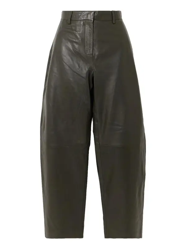 ST. AGNI Leather Tapered Pants - Green